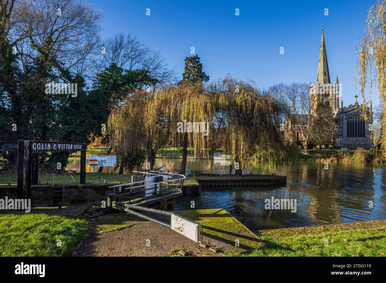 The Colin P. Witter lock on the Avon river with Holy Trinty church in ...