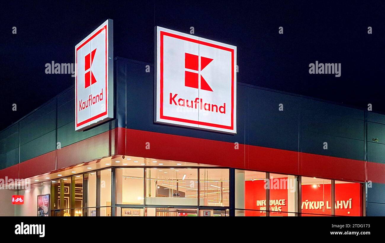 Kaufland logo on hypermarket from German chain, part of Schwartz Gruppe ...