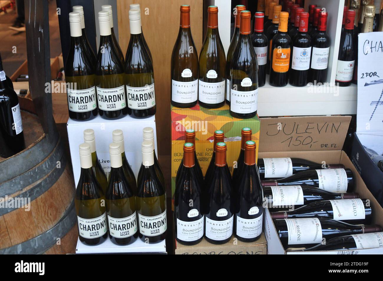Copenhagen, Denmark /18 Decembger 2023/Various kind of wine bottle ...