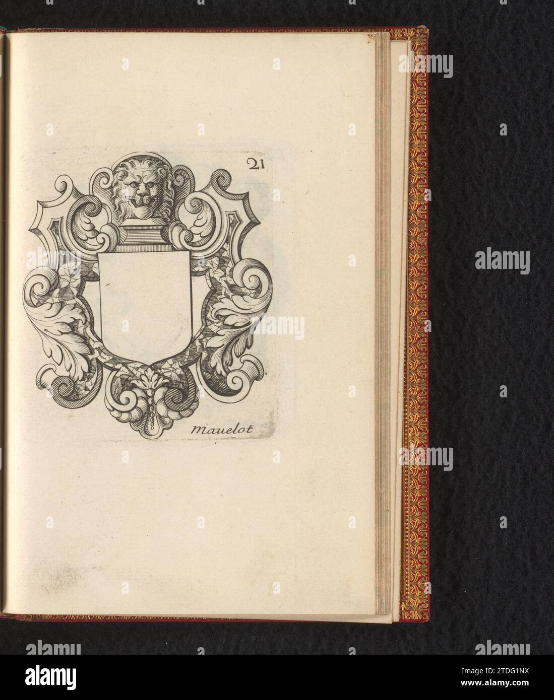 Cartouche with lion's head and rolling, Charles Mavelot, 1685 Numbered ...