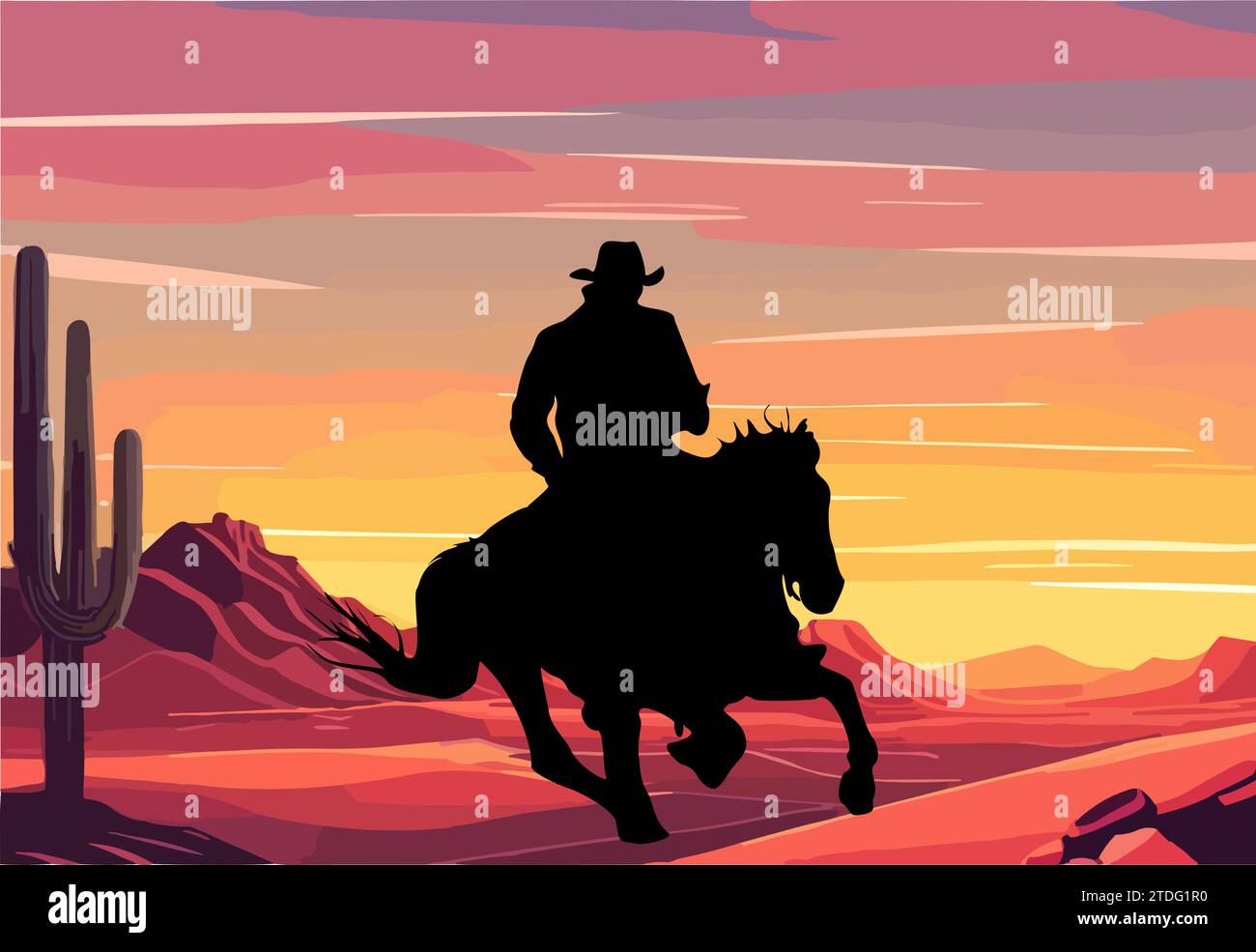 Illustration rodeo cowboy riding horse hi-res stock photography and ...