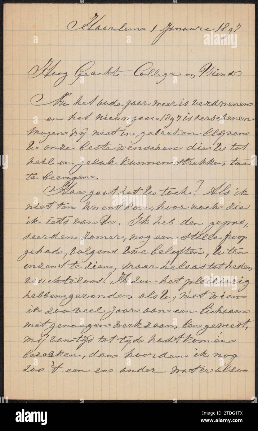 Letter to August Allebé, Barend Wijnveld, 1897 Haarlem ink writing ...