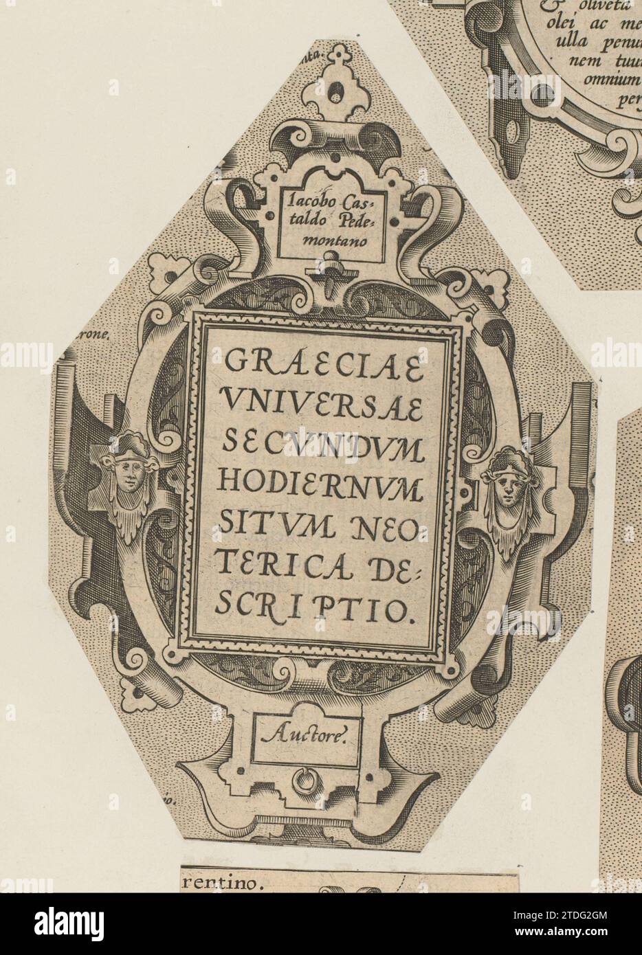 Cartouche with two masks, 1570 Rectangular cartouche in three parts in ...
