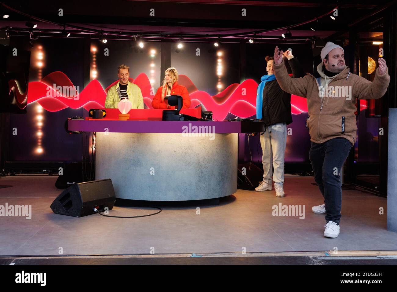 Brugge, Belgium. 18th Dec, 2023. Radio presenter Sam De Bruyn, Radio ...