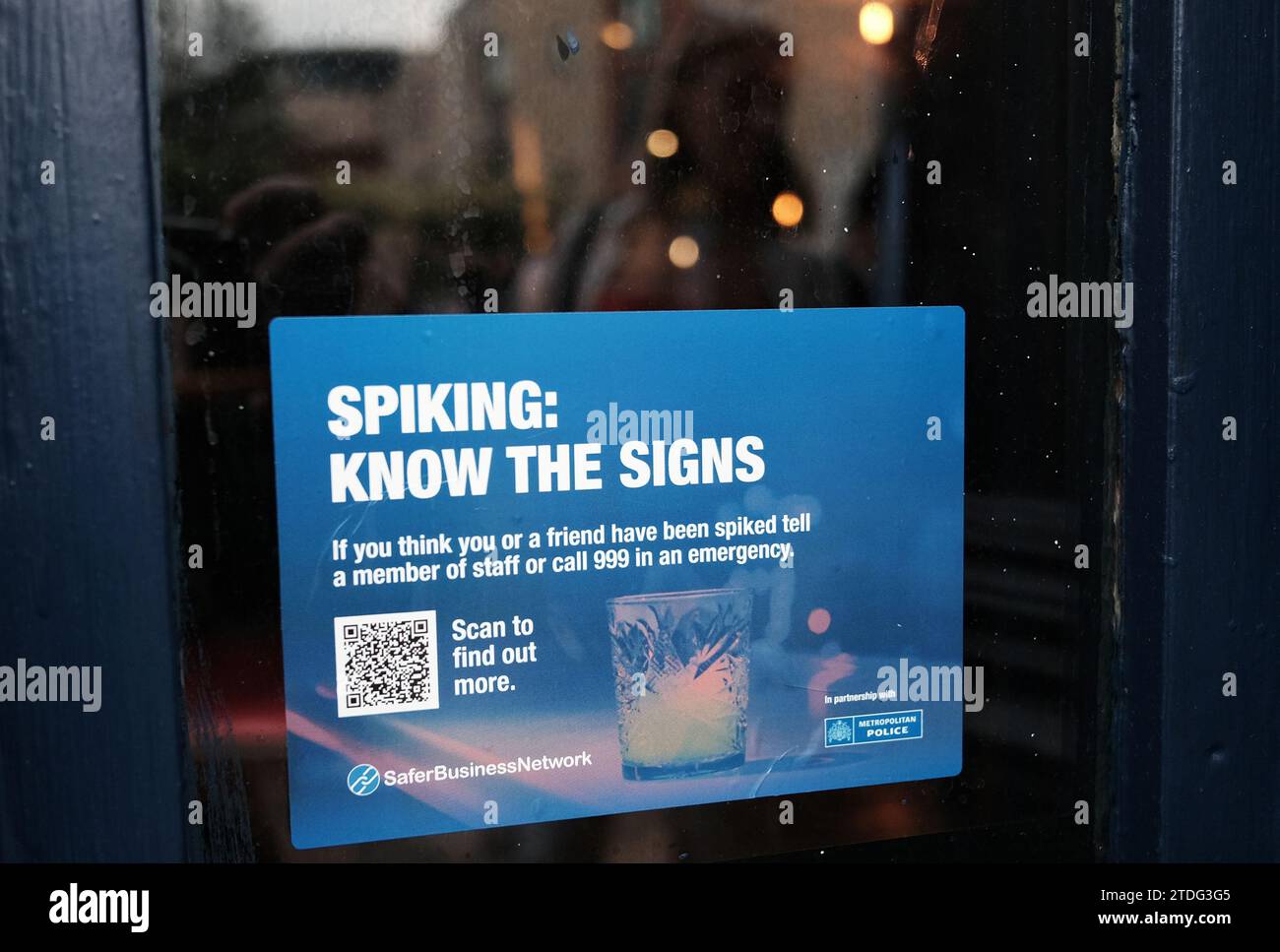 File photo dated 01/10/23 of a drink spiking notice on the window of a ...