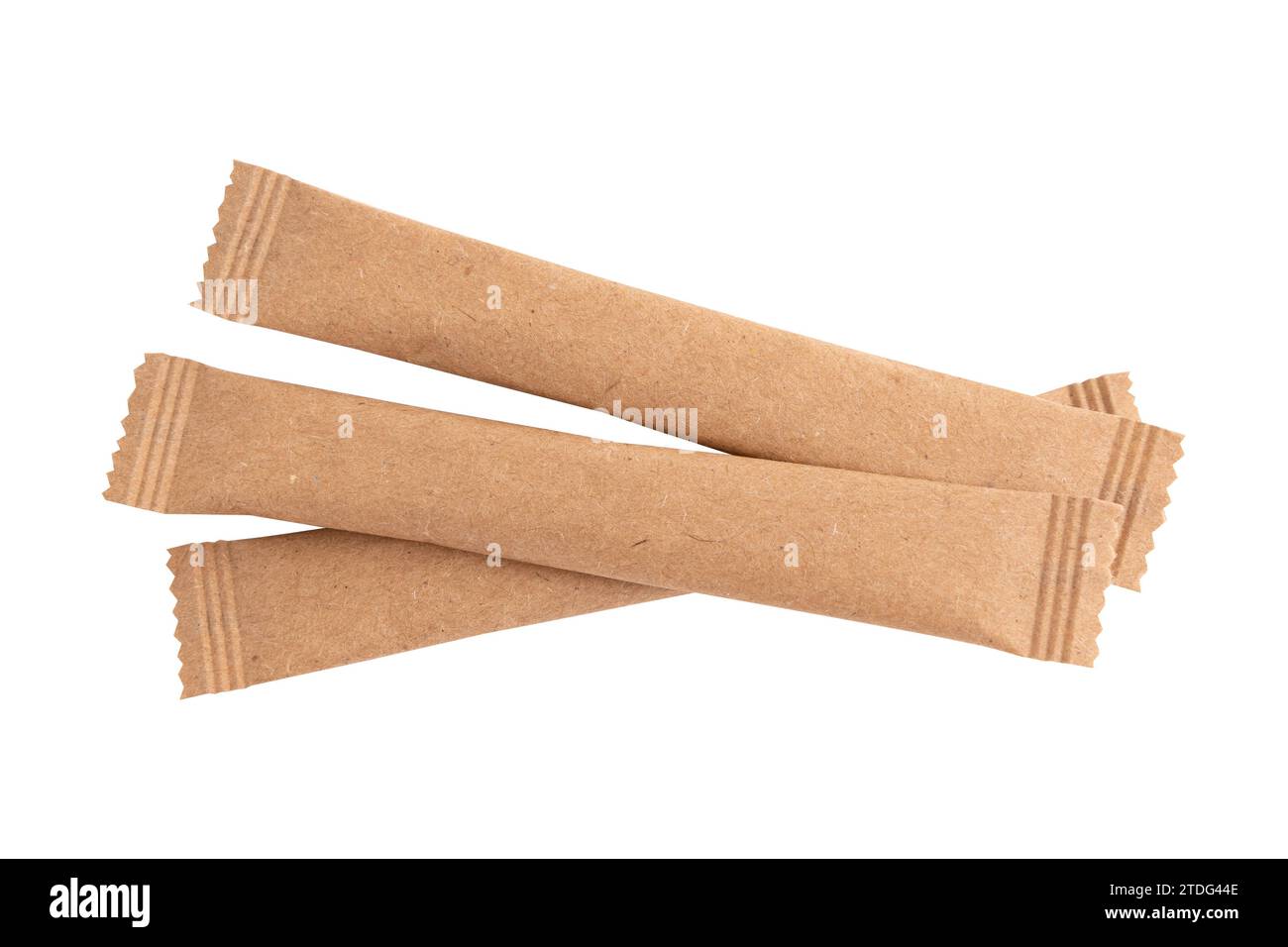 three sugar sticks, sugar in paper kraft packaging, mock up for design ...