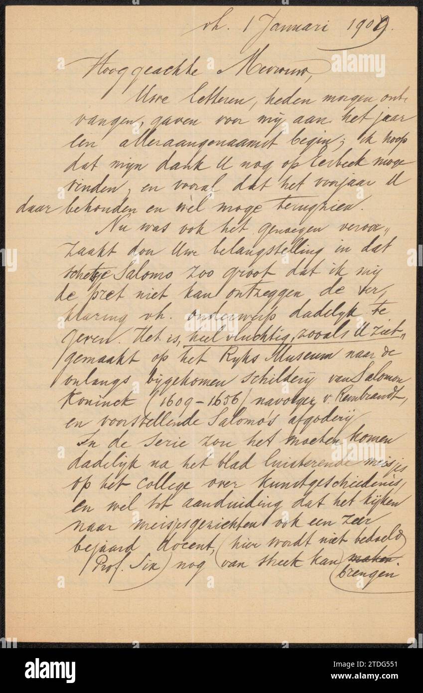 BRIEF AANE ANTE Antinotnet Weber-Van Bossse, August Alterné, 1909 ink ...