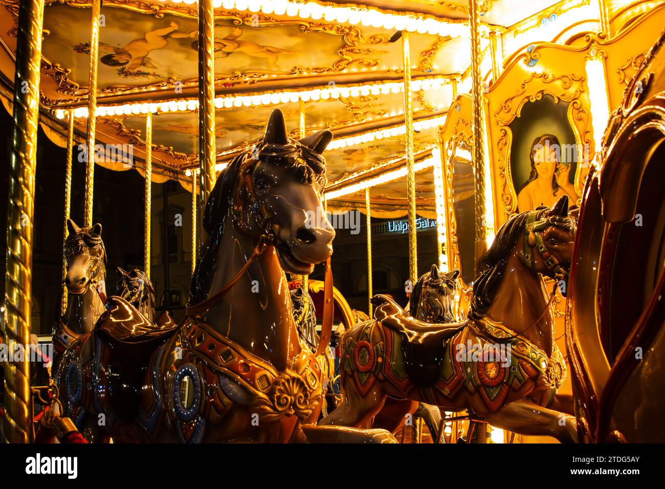 Carousel at night in the Piazza della Repubblica Florence, Tuscany ...