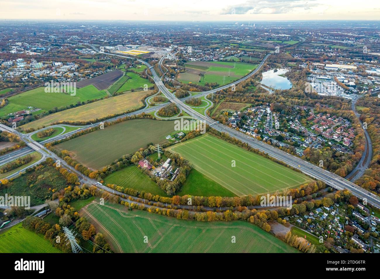 Aerial view, freeway junction Bochum-Witten of the freeway A43 and ...
