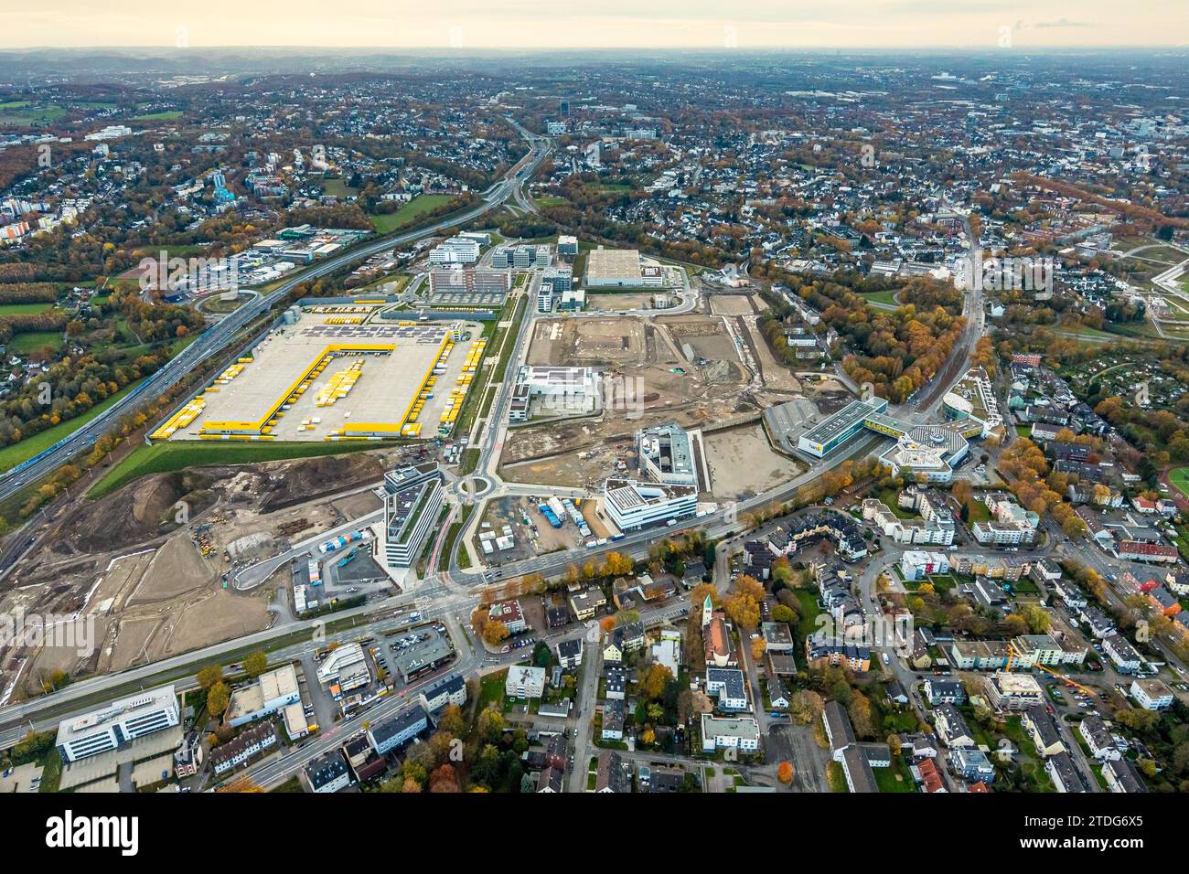 Aerial view, large construction site Mark 51/7, O-Werk Campus and new ...