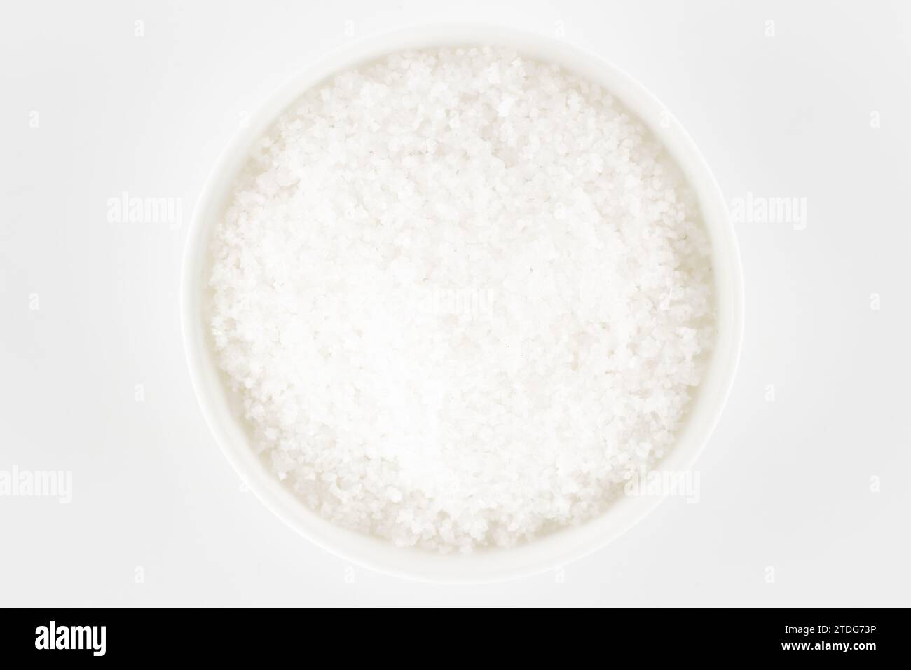 table salt in White bowl isolated on white background.top view Stock ...