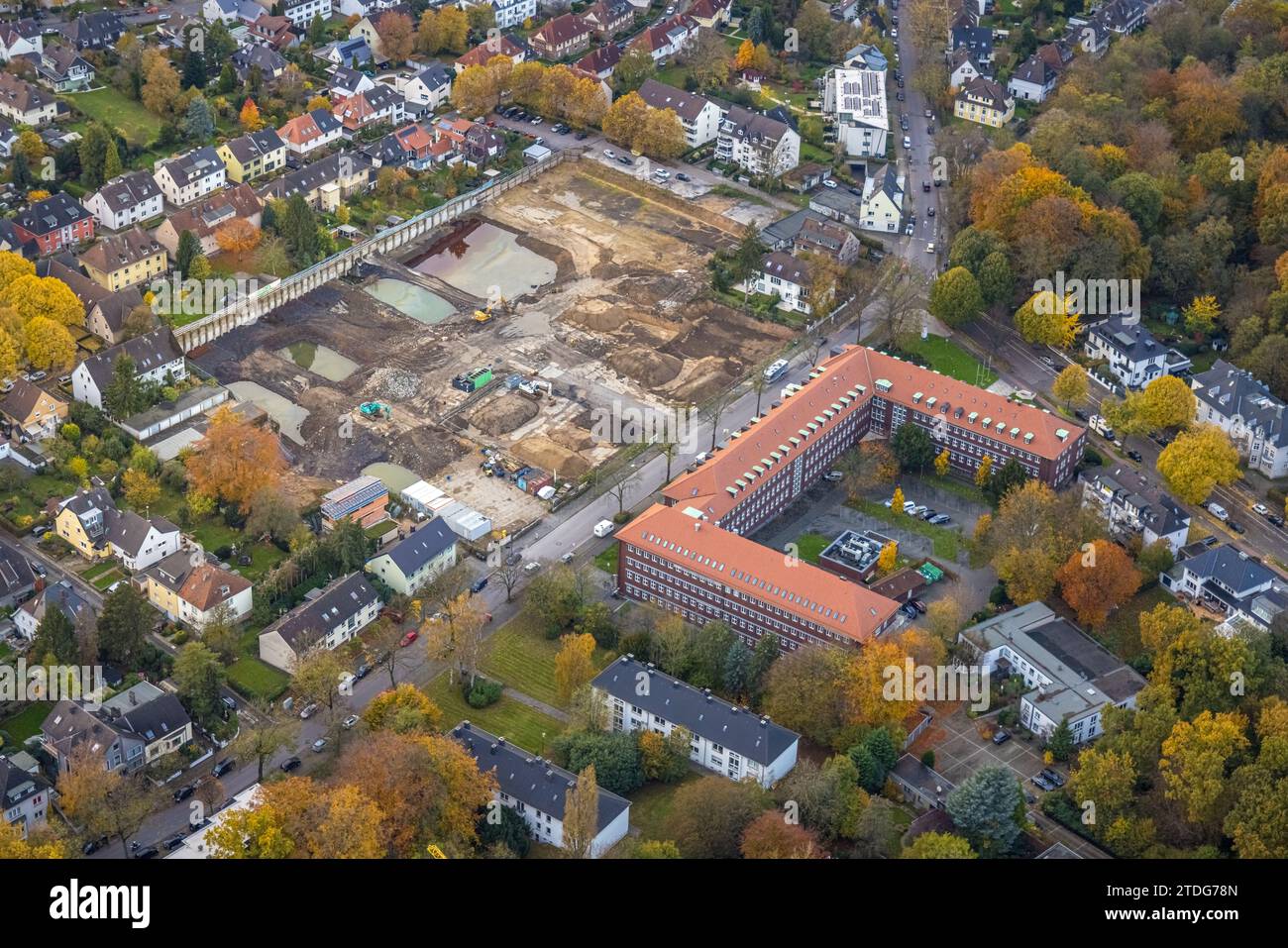 Aerial view, right-angled building administrative headquarters ...
