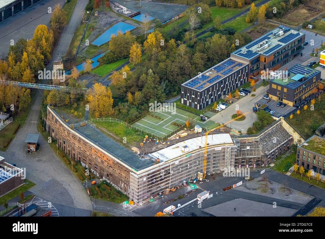 Aerial view, construction site with renovation and facade scaffolding at the Colosseum historic ...