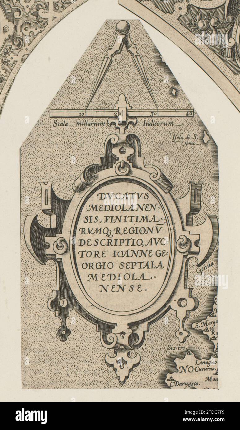 Oval cartouche with scale and passer, 1570 Oval rolling cartouche with ...
