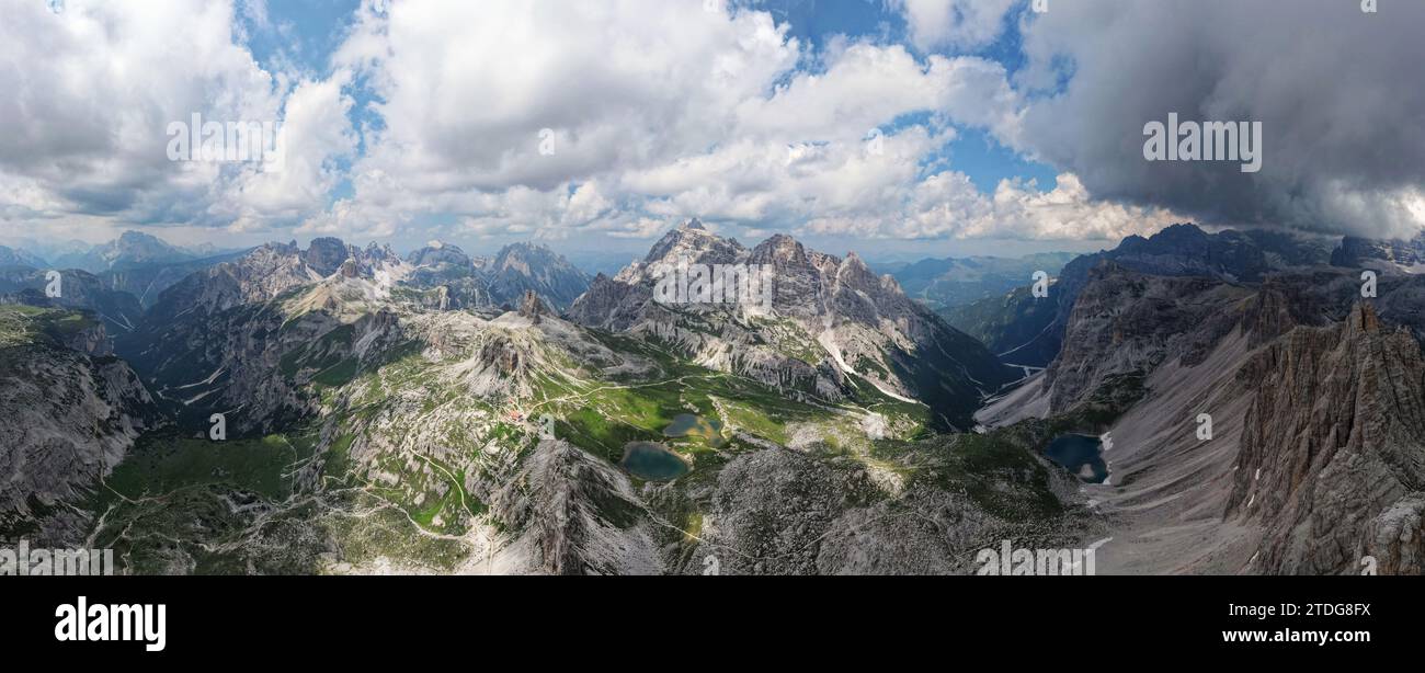Aerial view of Laghi dei Piani near Tre Cime di Lavaredo, in the ...