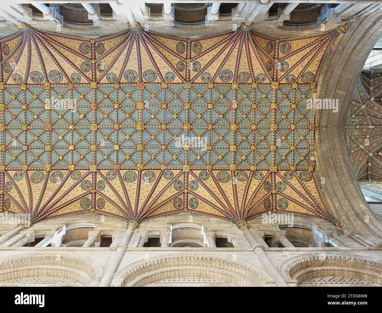 The painted wooden ceiling over the chancel in the norman (romanesque ...