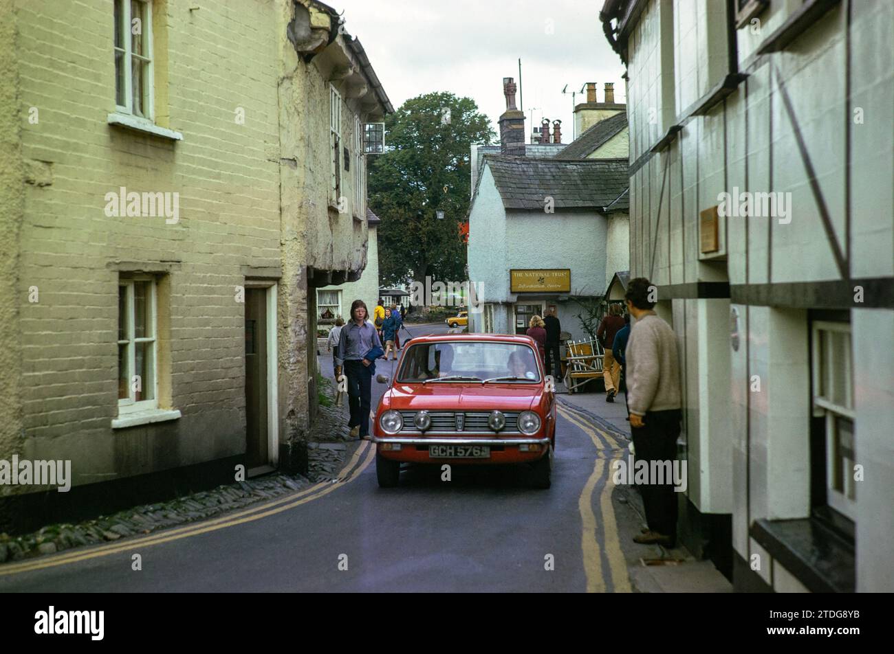 Narrow street in village of Hawkshead, Cumbria, England, UK September ...