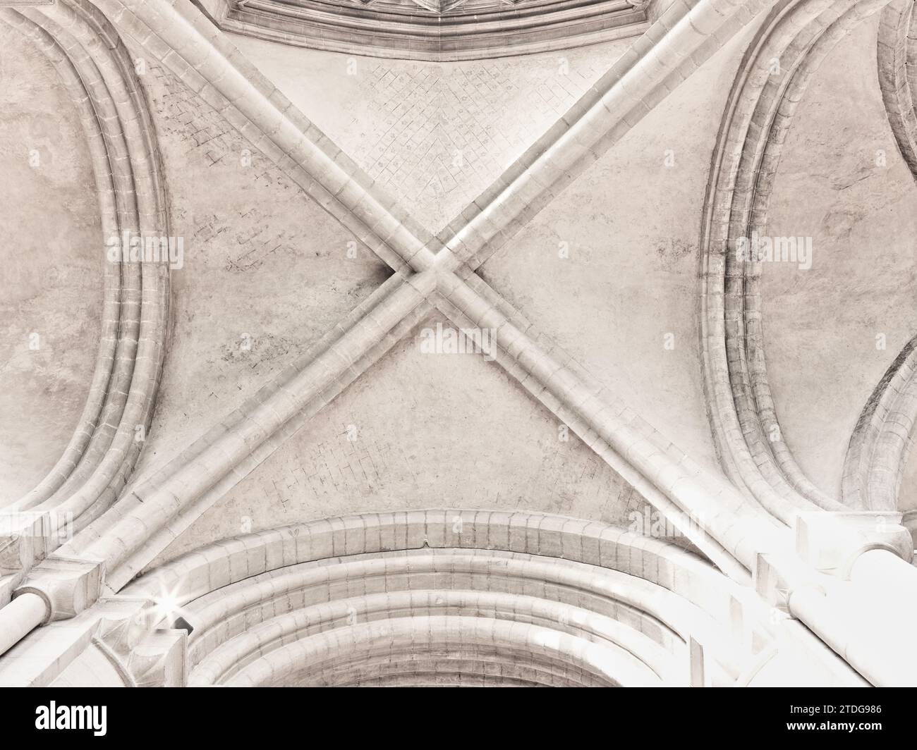 Stone ceiling of an aisle in the norman (romanesque) built christian ...