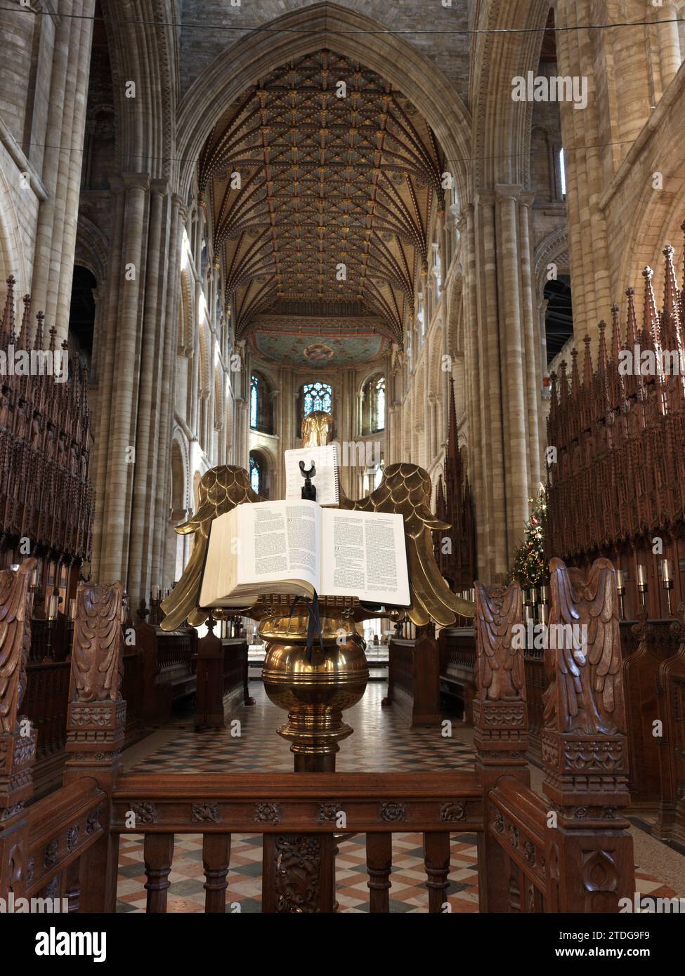 Bible on an eagle lectern in the choir of the norman (romanesque) built ...