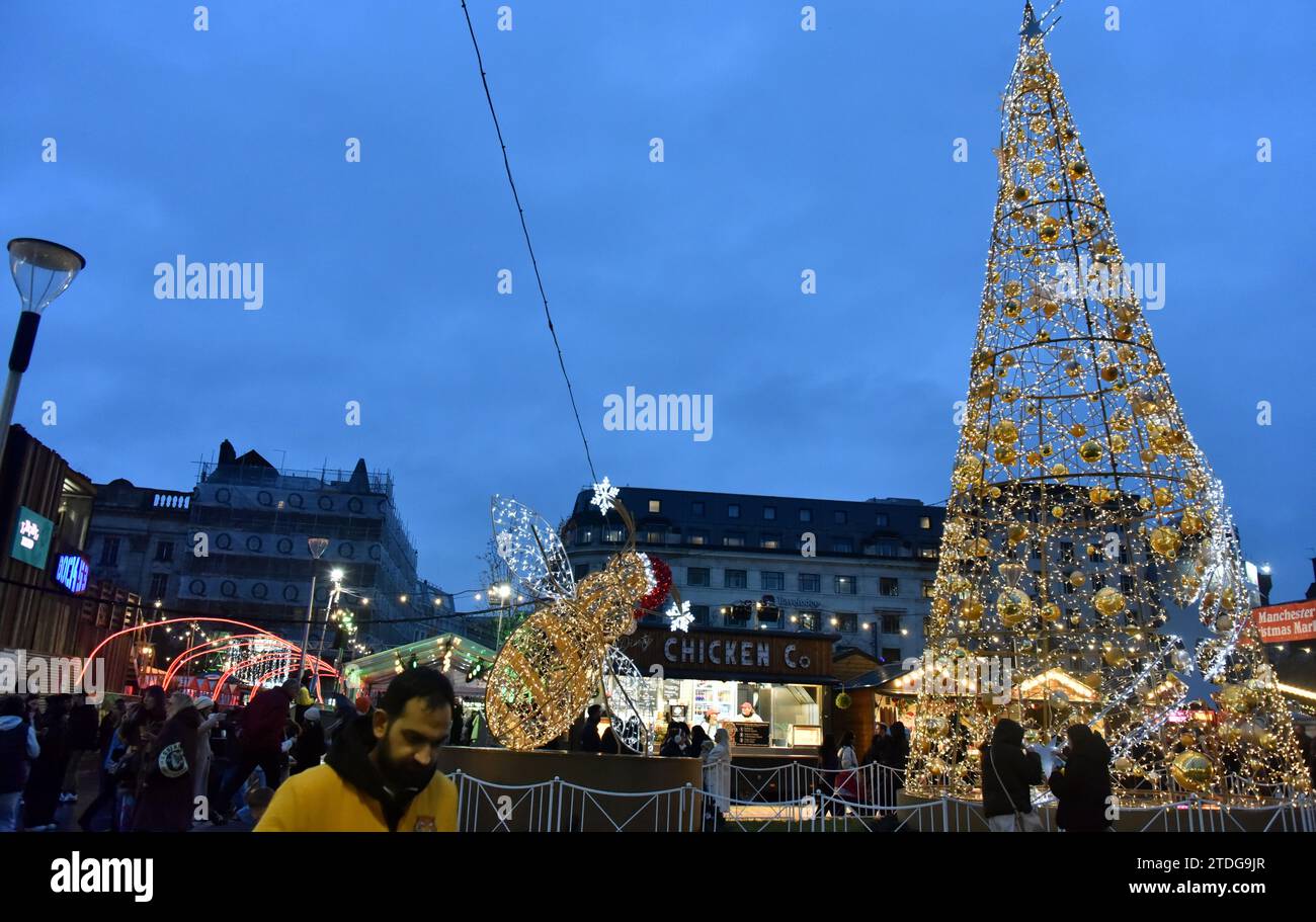 Illuminated Xmas tree, illuminated bee on the left, Christmas xmas ...