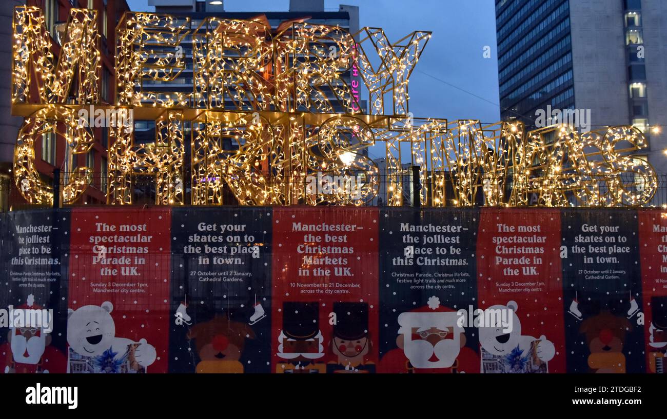 merry christmas sign, Christmas xmas market stalls decorations in ...