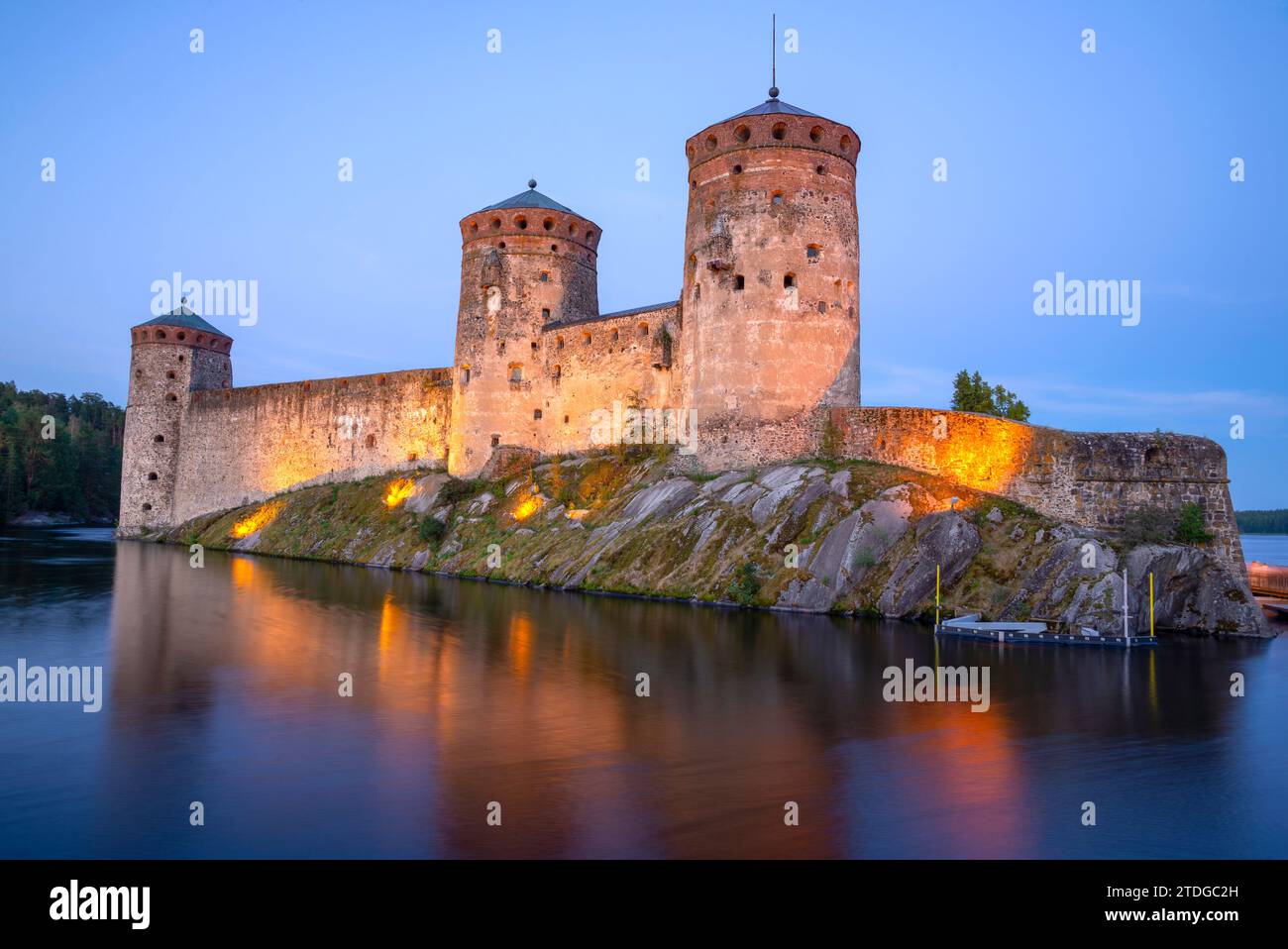 Olavinlinna ancient fortress on a summer night. Savonlinna, Finland ...