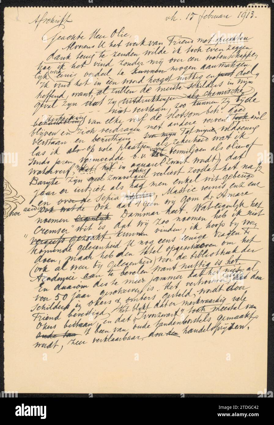 Letter to Mr Oil, August Allebé, 1913 Copy of a letter. paper. ink ...