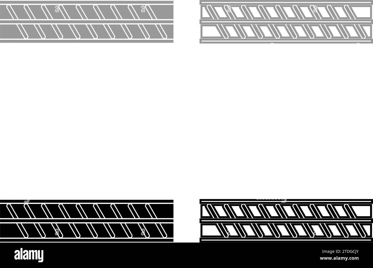 Reinforcement bar rebar ribbed metal rod set icon grey black color ...