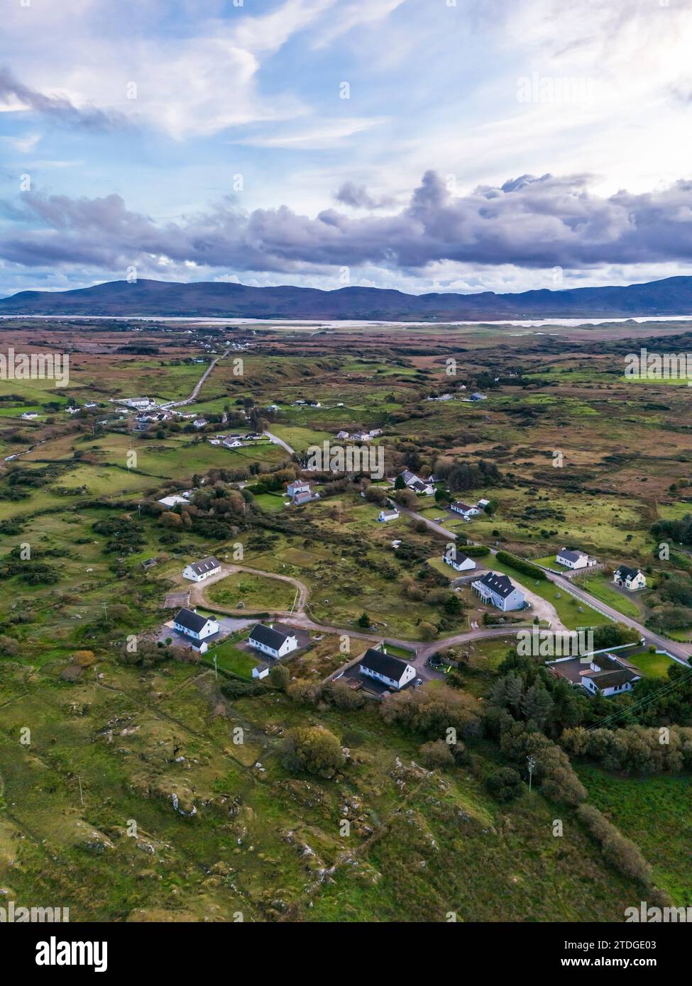 Aerial view of Kilclooney between Ardara and Portnoo in County Donegal ...