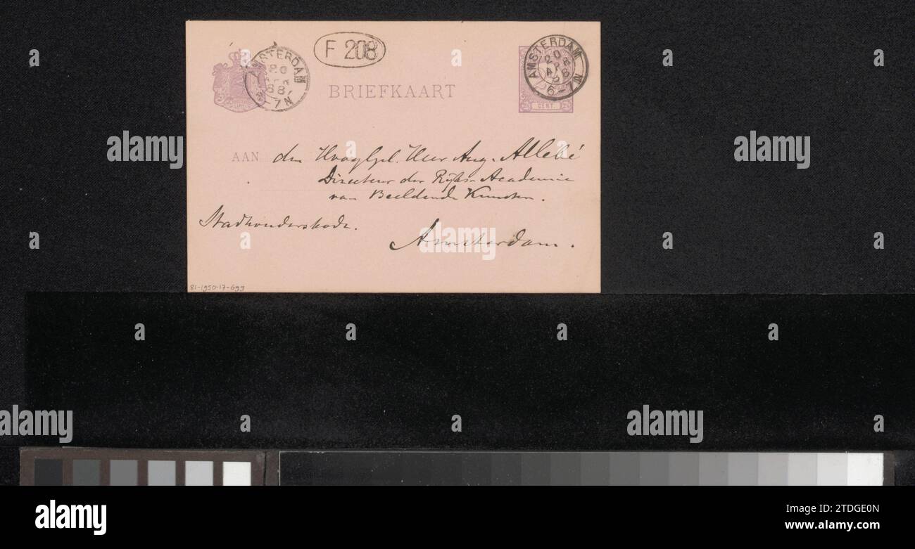 BRIEF CARD AAN BUIR ALEBIE, Jécôme Alexander Sillem, 1888 Amsterdam ...