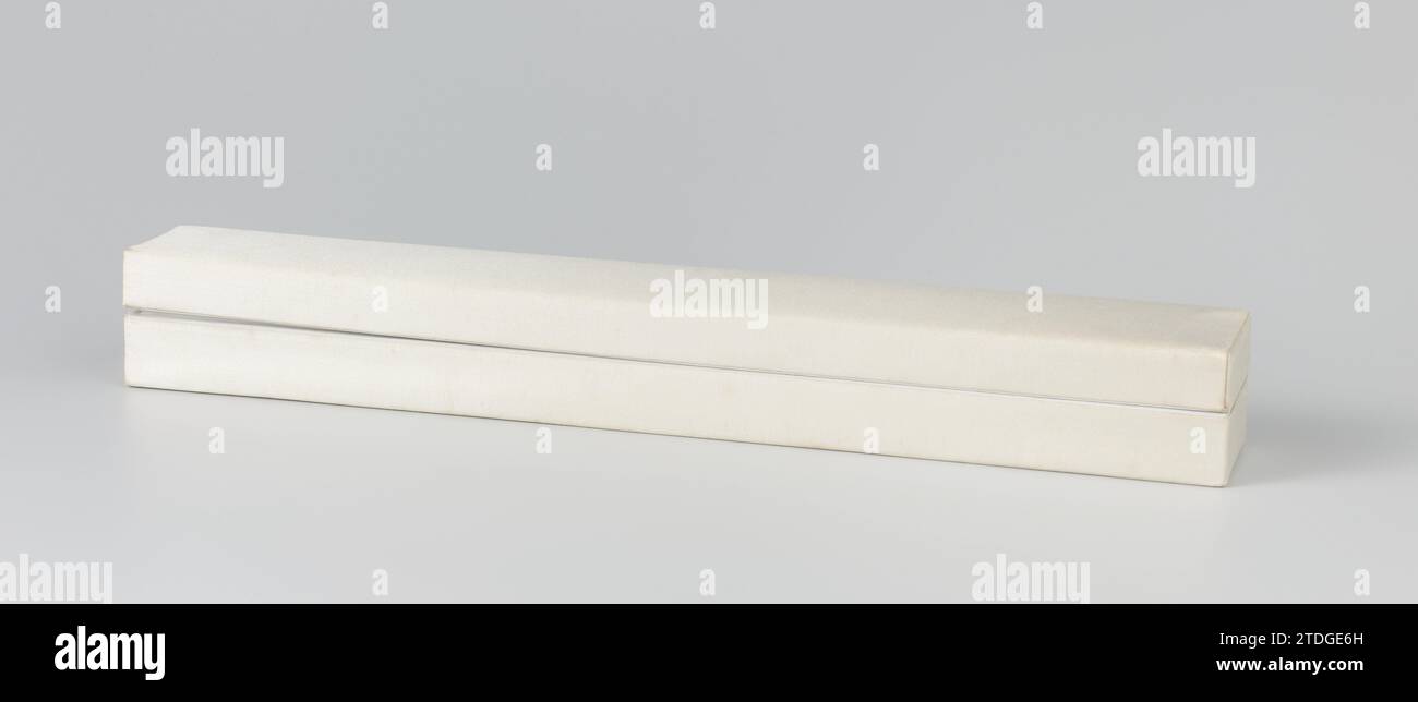 Rectangular fan box of cardboard covered with cream -colored satin and ...