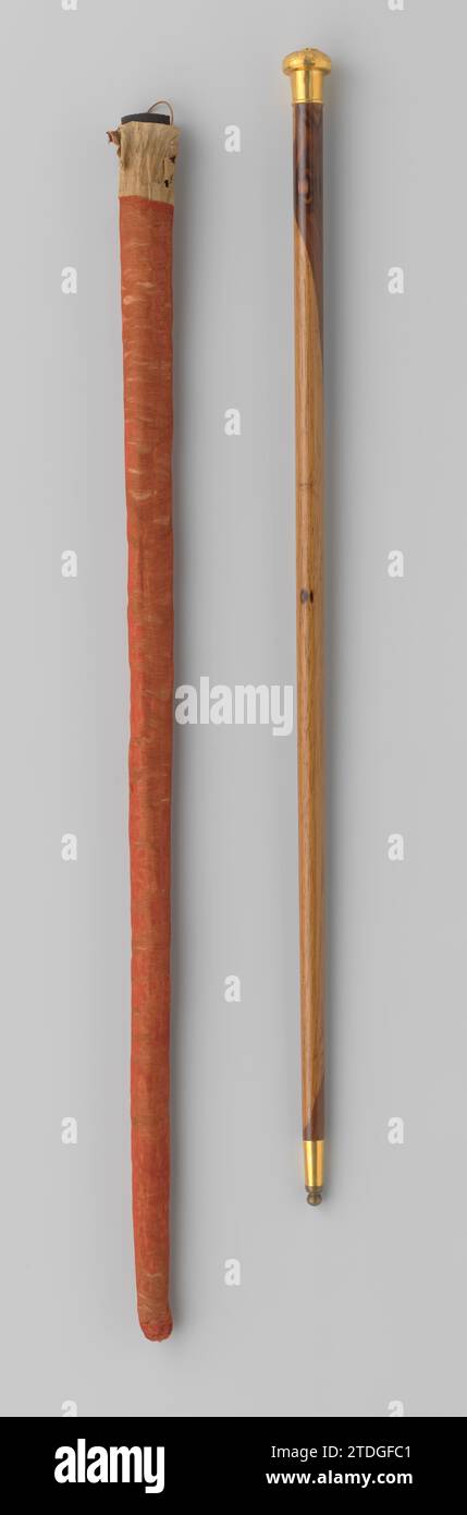 Staf, anonymous, c. 1900 A wooden staff with a golden button, decorated ...