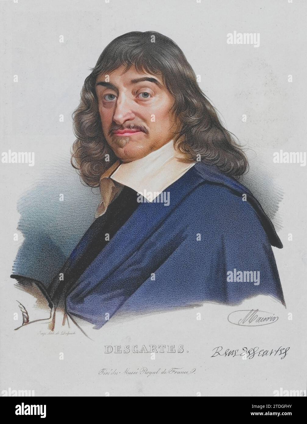 A portrait of René Descartes. Published 1820. Artist: Antoine Maurin ...