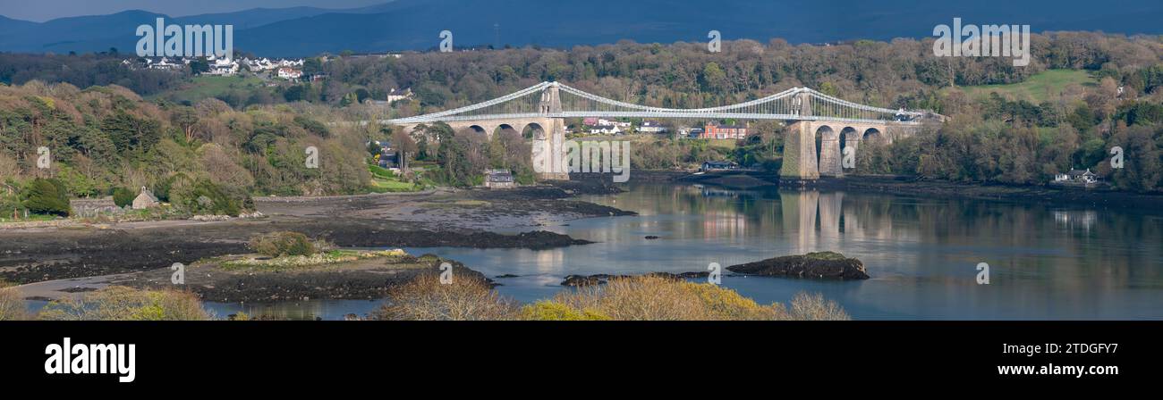 Menai Suspension bridge and the Menai Strait on the coast of North ...