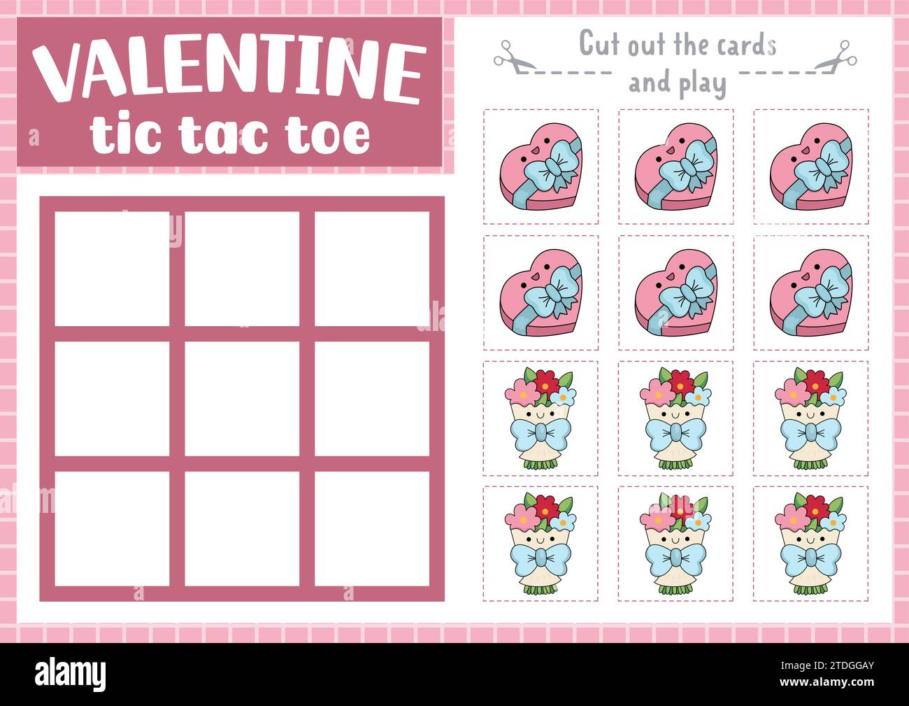 Vector Saint Valentine tic tac toe chart with flower bouquet and sweet ...