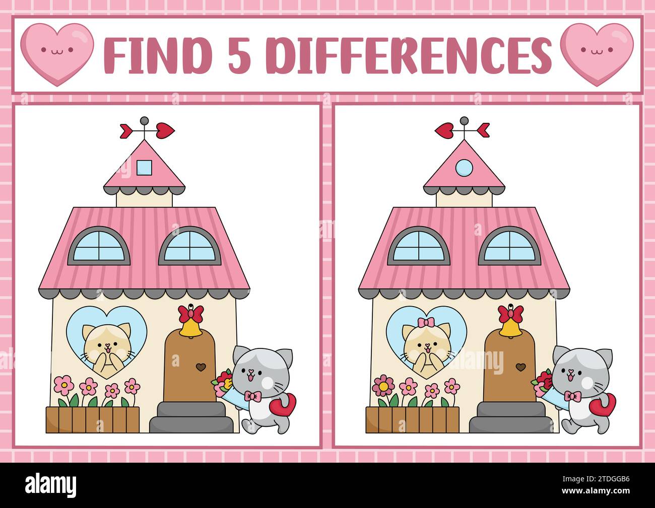 Saint Valentine kawaii find differences game for children. Attention ...