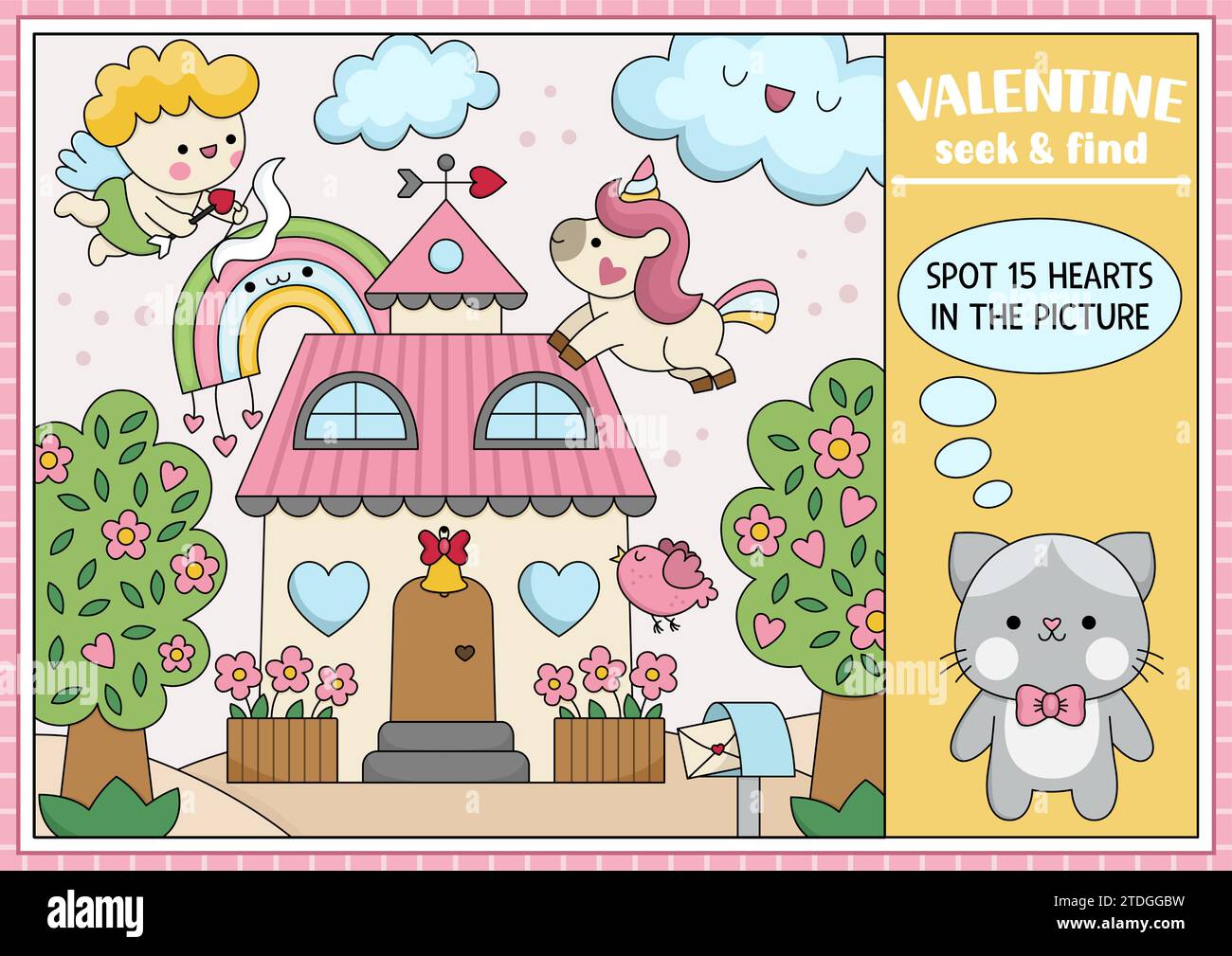 Vector Saint Valentine searching game with house and kawaii characters ...