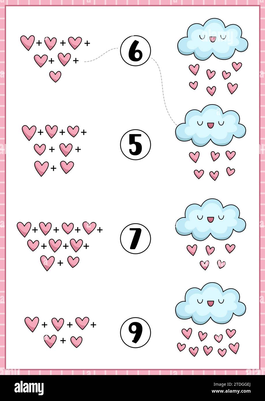 Saint Valentine matching game with cute kawaii clouds raining with ...