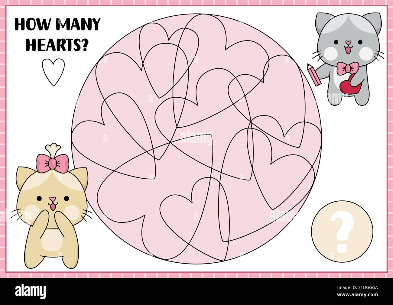 Saint Valentine counting game with cute kawaii cats and heart squiggles ...