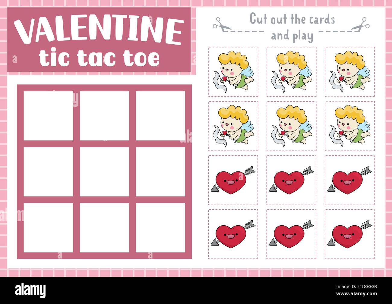 Vector Saint Valentine tic tac toe chart with cupid and heart with ...