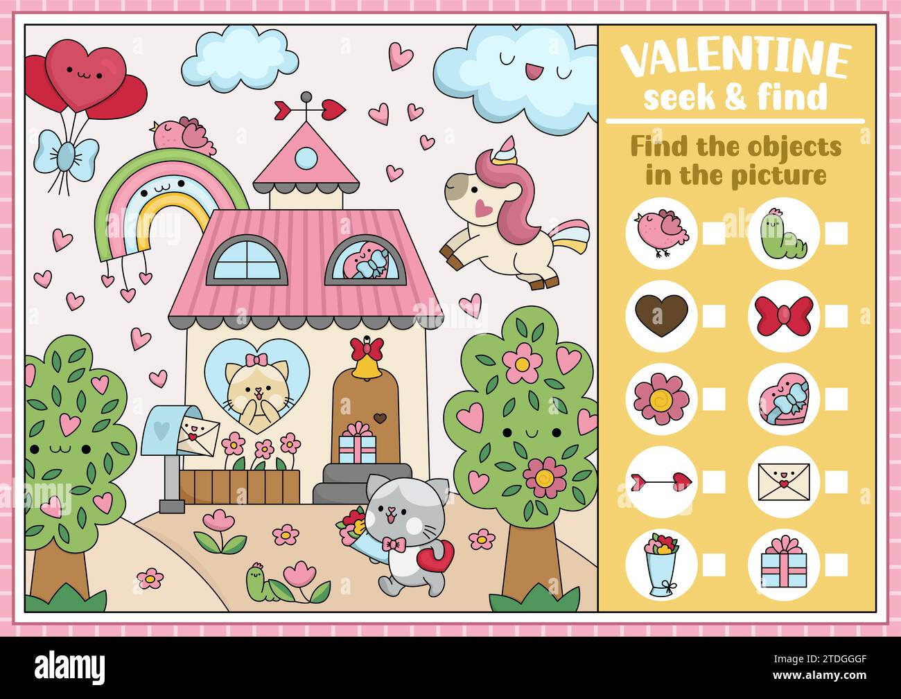 Vector Saint Valentine searching game with house and kawaii characters ...