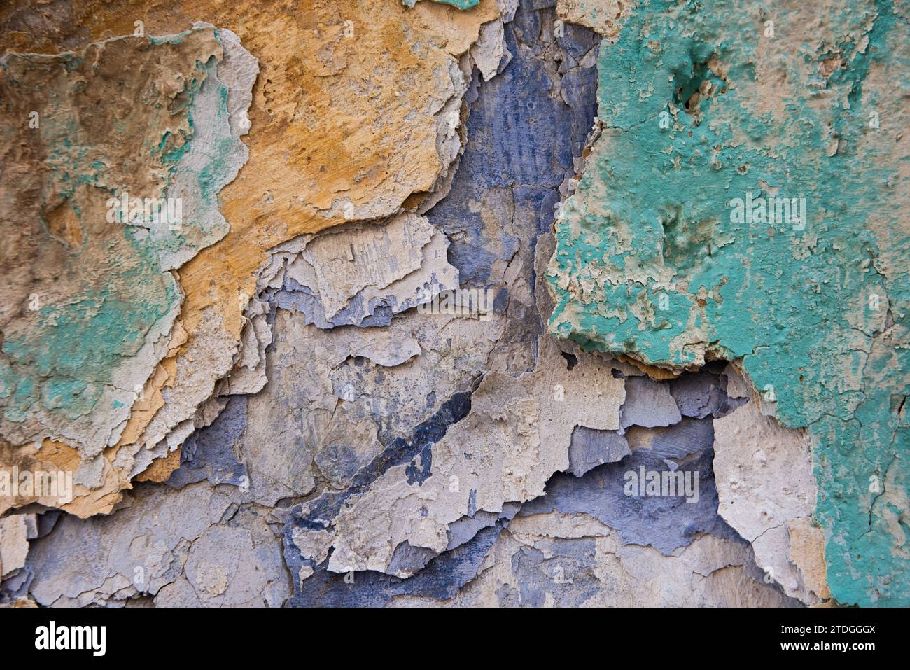Abstract, detail, colorful, textured pattern of multi-colored peeling ...