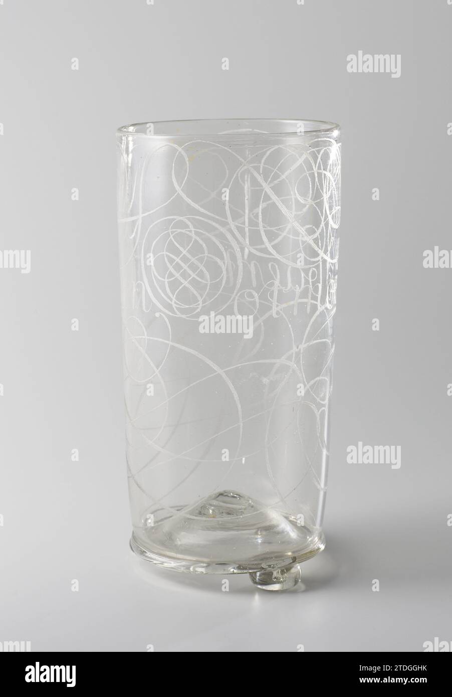 Beaker, anonymous, 1679 Three convex legs. Cylindrical body with ...