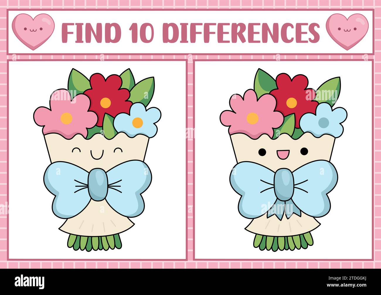 Saint Valentine kawaii find differences game for children. Attention ...