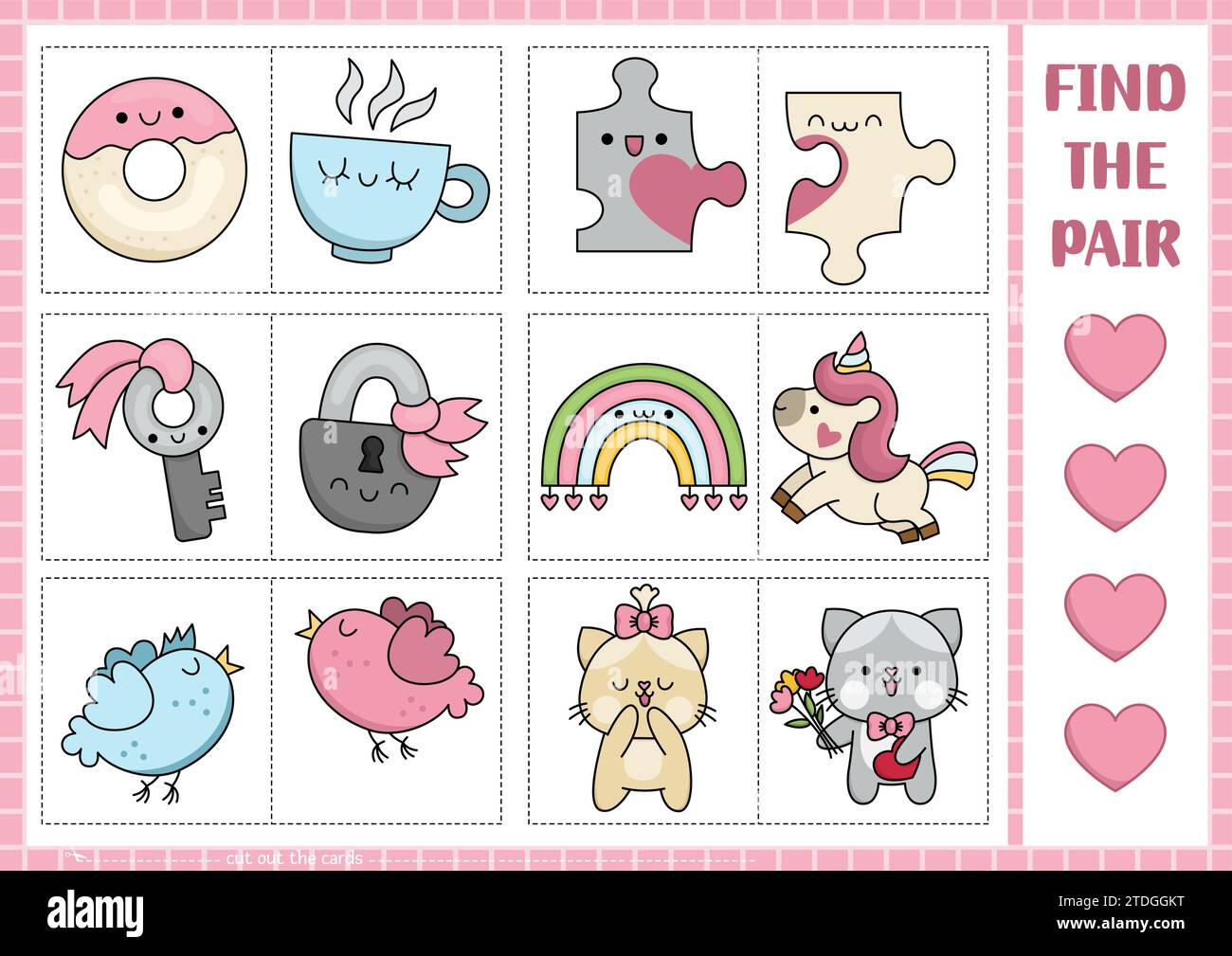Vector Saint Valentine mix and match puzzle with cute kawaii characters ...