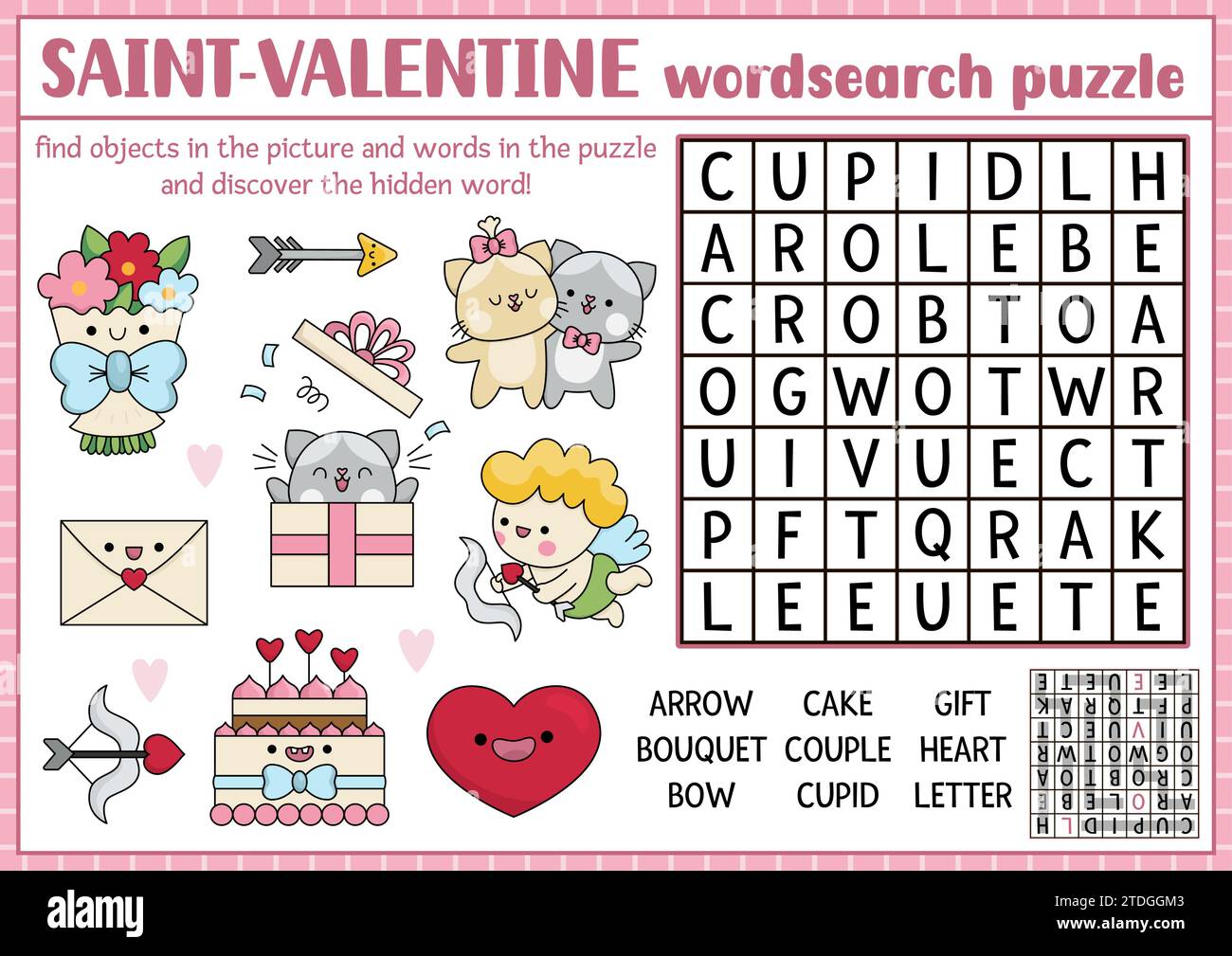 Vector Saint Valentine word search puzzle for kids. Love holiday quiz ...