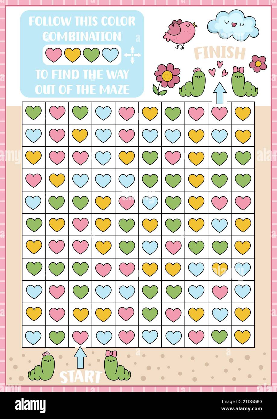 Saint Valentine maze, color recognition, seek and find game with hearts ...