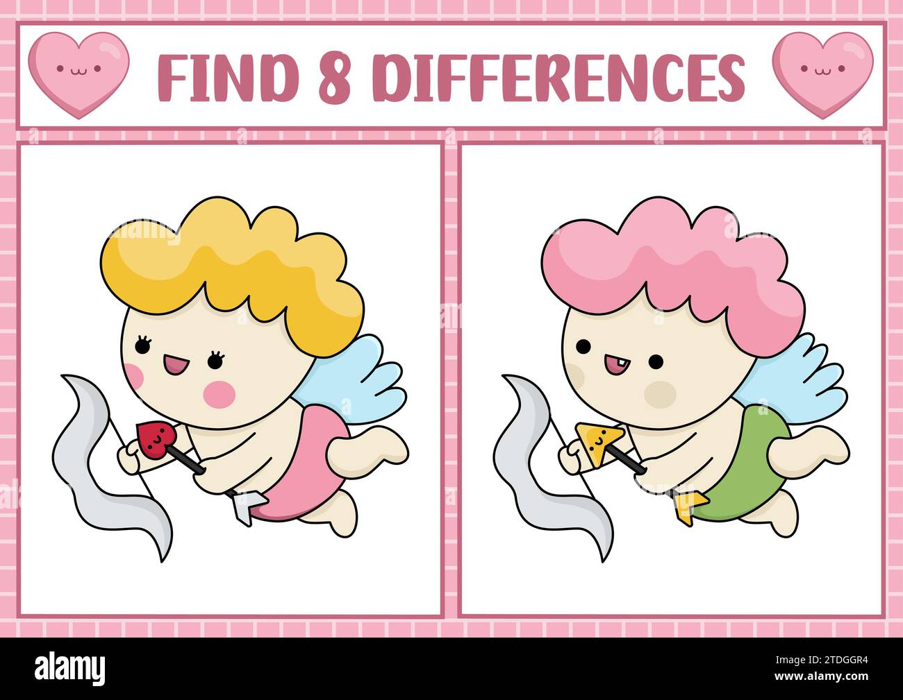 Saint Valentine kawaii find differences game for children. Attention ...