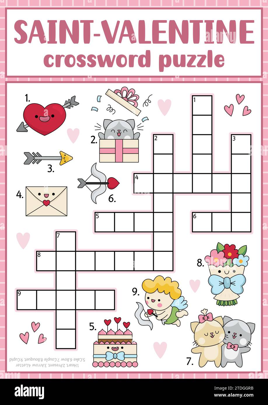 Vector Saint Valentine crossword puzzle for kids. Love holiday quiz for ...