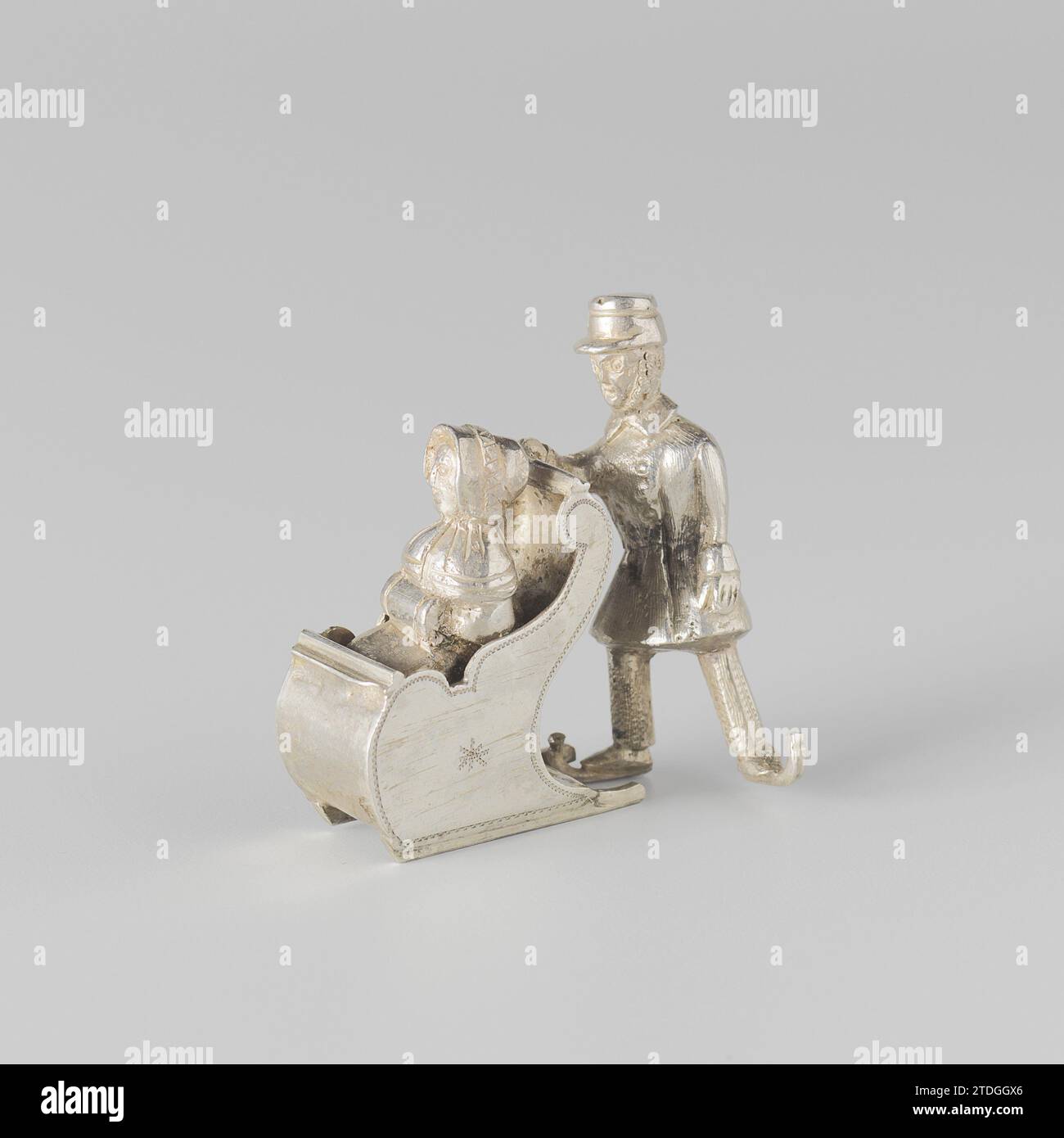 Pair in push sled, anonymous, c. 1800 - c. 1900 Sledge containing a ...